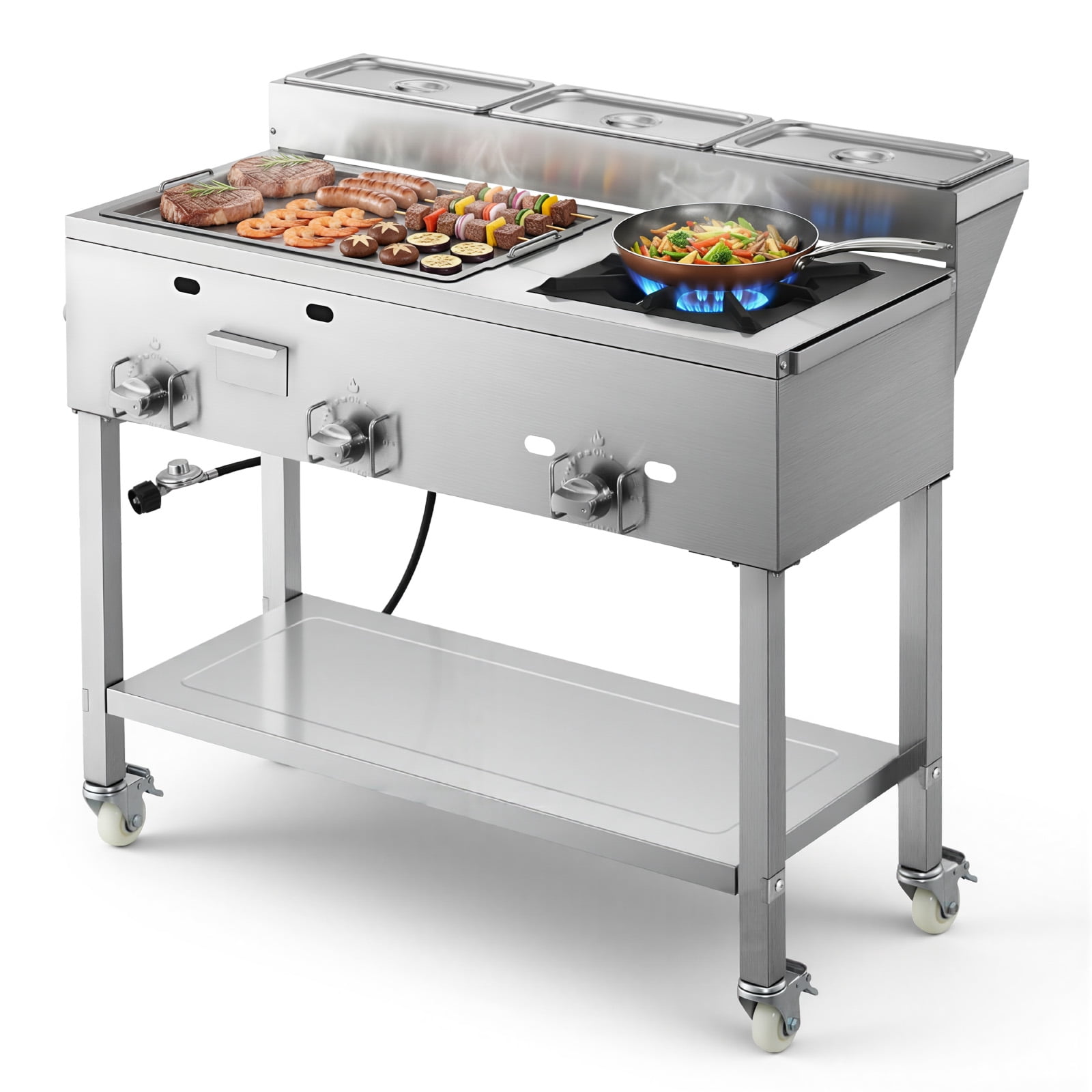 VEVOR Outdoor Propane Griddle, 3 Burners (11,600 BTU Each), Commercial ...