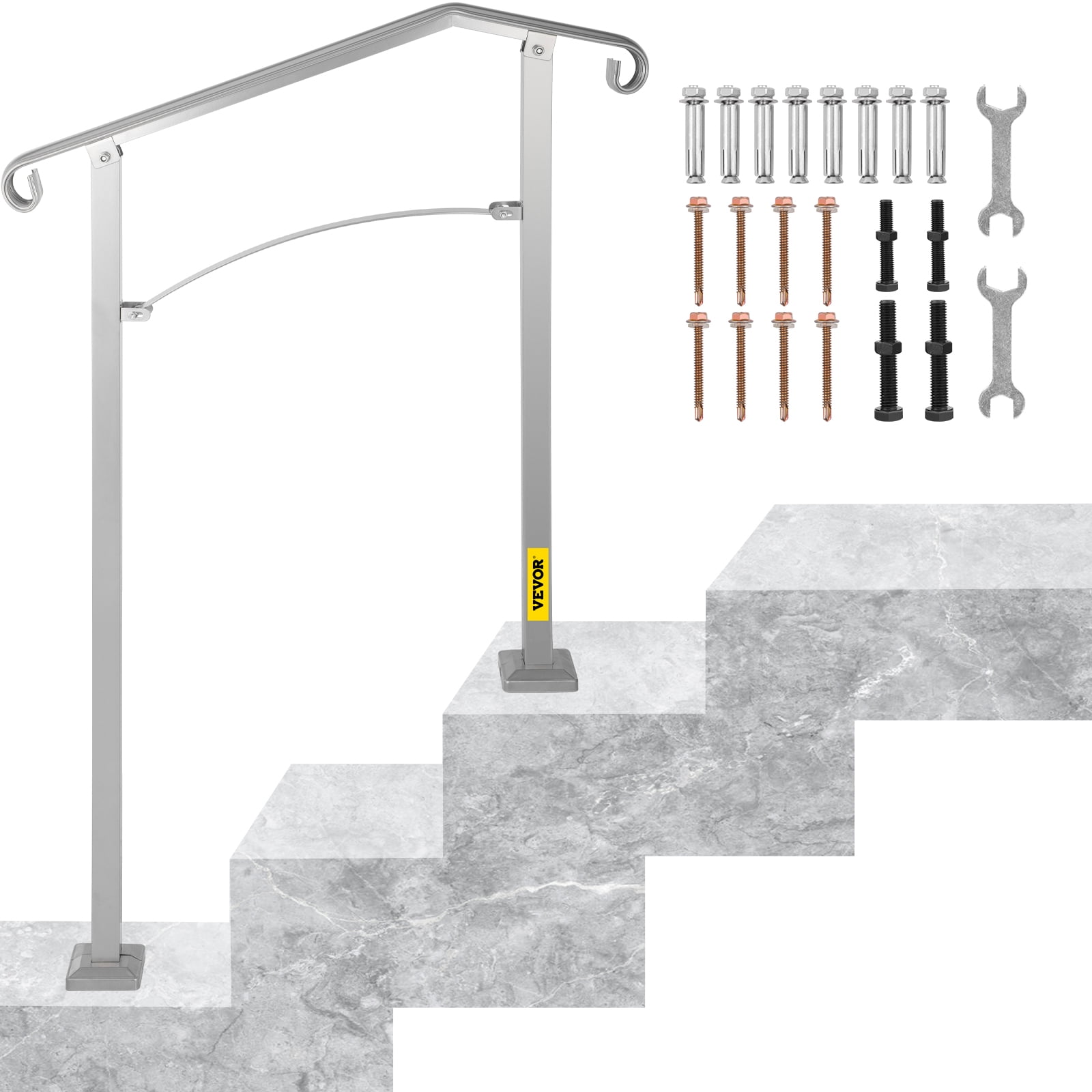 VEVOR Outdoor Stair Railing, Adjustable Alloy Metal Hand Railing, Fit 2 ...