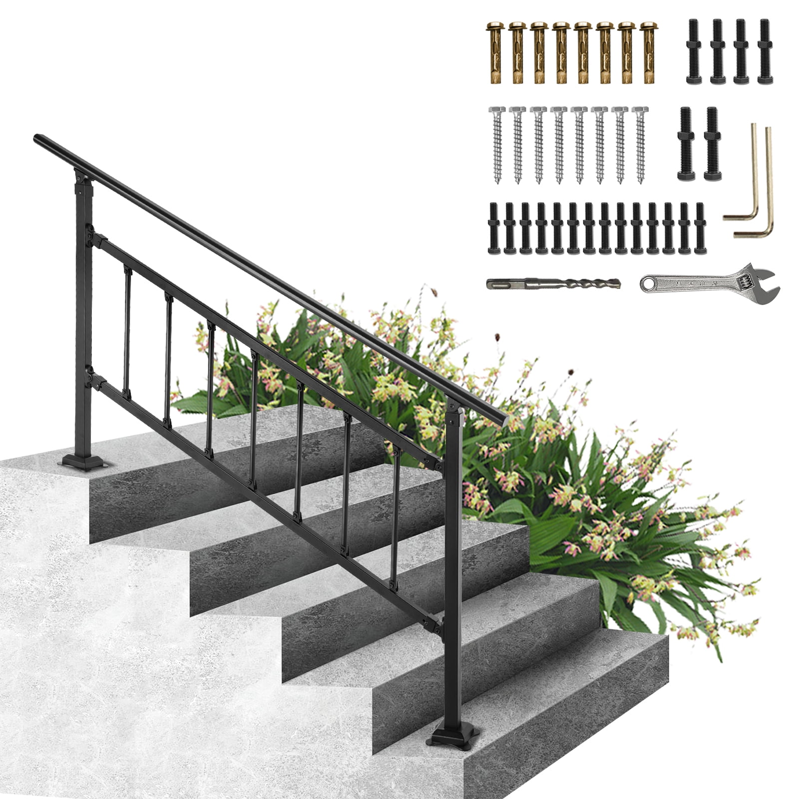 VEVOR Outdoor Stair Railing, Fits for 1-5 Steps Transitional Wrought ...