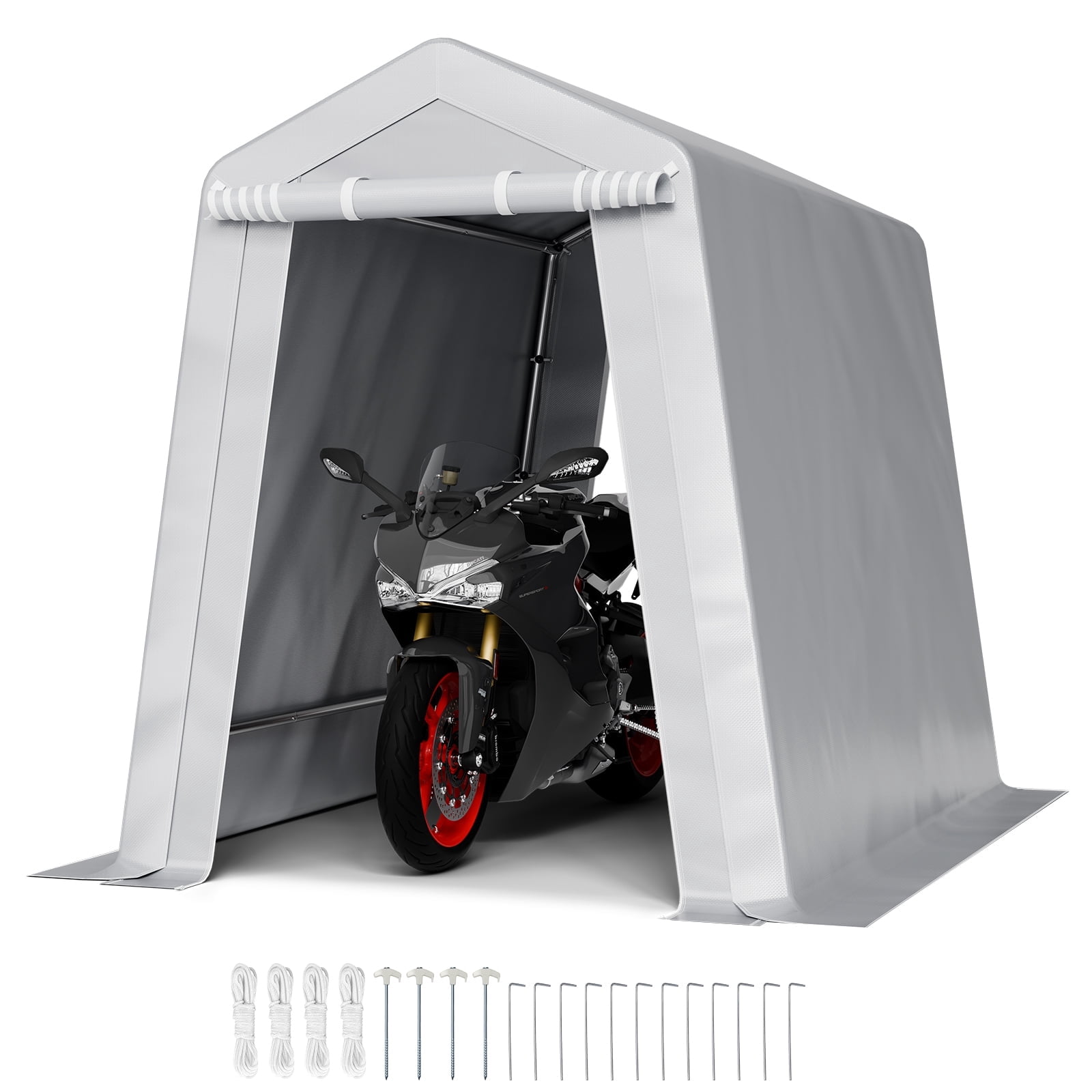 VEVOR Outdoor Storage Shed, 6 x 8 ft Portable Storage Tent with 2 Roll ...