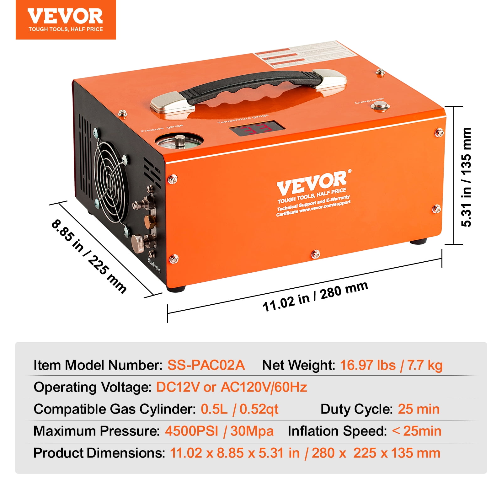 VEVOR PCP Air Compressor 4500PSI Portable PCP Airgun Compressor Auto ...