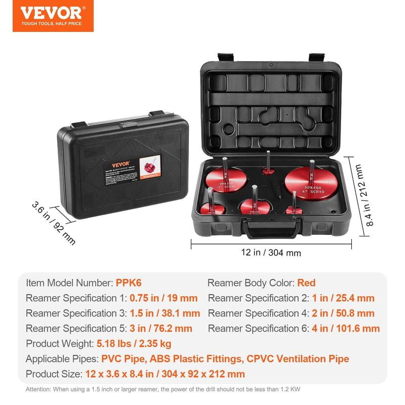 VEVOR PVC Pipe Reamer Kit, Aluminum Alloy, PVC Pipe Fitting Reamer ...