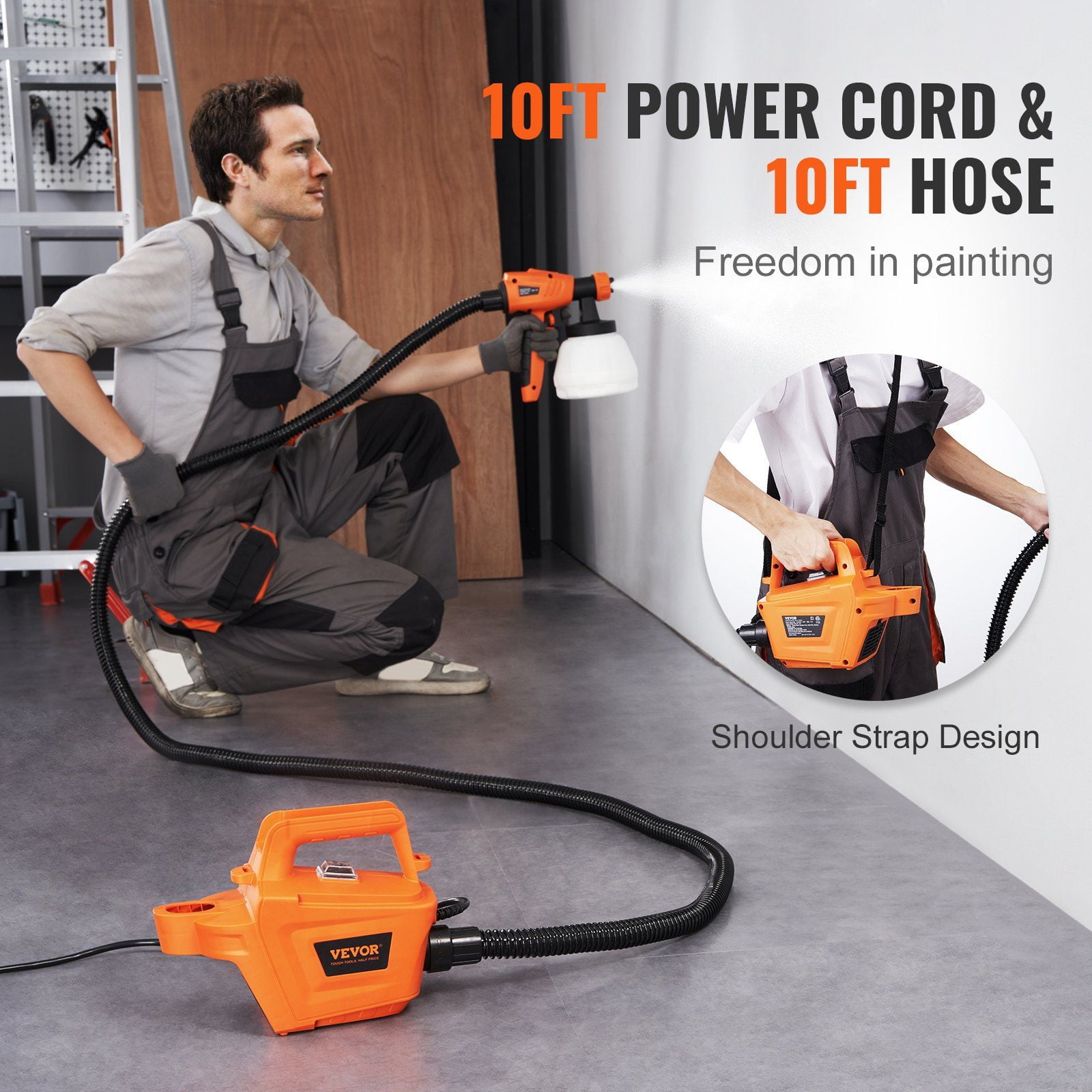 VEVOR Paint Sprayer, 500W Electric Spray Paint Gun with 10FT Air Hose ...