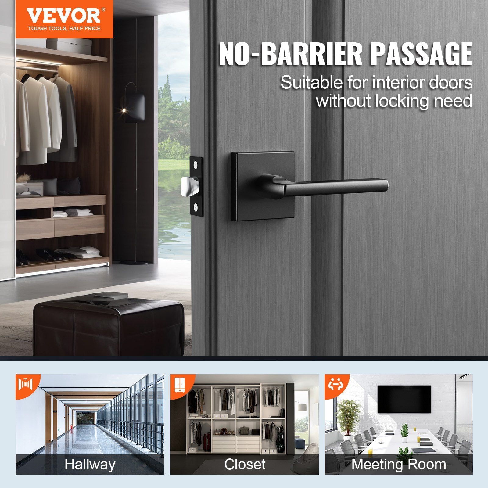 VEVOR Passage Door Handle, 1 Pack Matte Black Door Lever, Left or Right ...