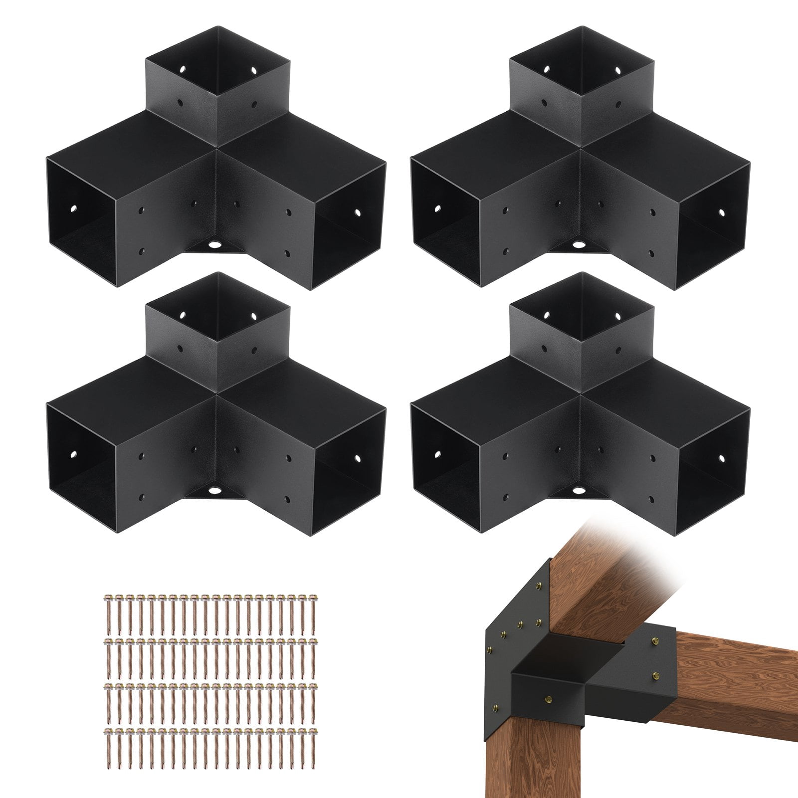 VEVOR Pergola Bracket Kit 4''x4''(Inner Size 3.6x3.6), 4pcs 3-Way Heavy ...