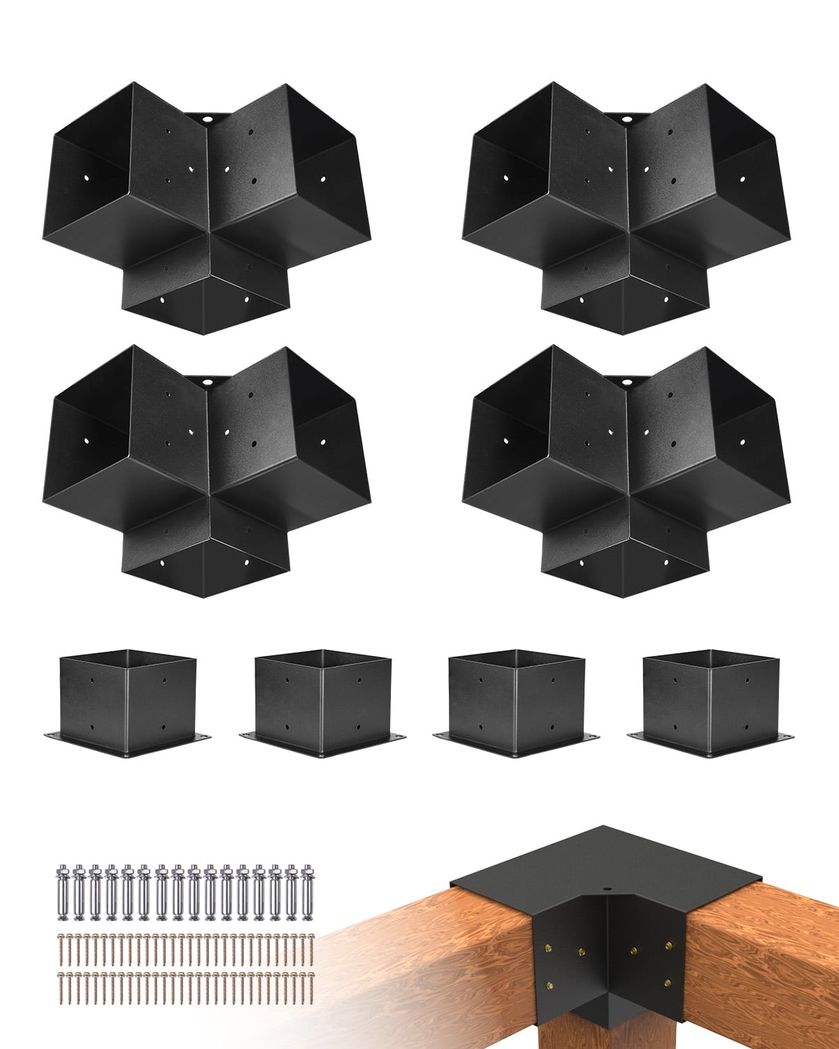 VEVOR Pergola Bracket Kit 6''x6''(Inner Size 5.6x5.6), 8pcs 3-Way Heavy ...