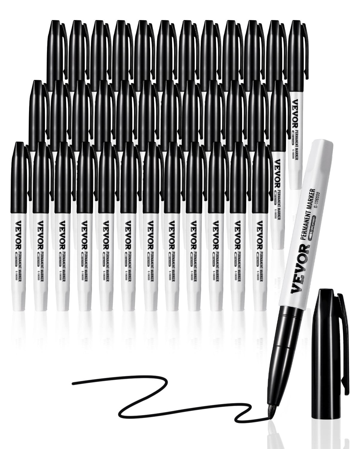 VEVOR Permanent Markers, 36 Pack Black Permanent Marker Set, Quick ...
