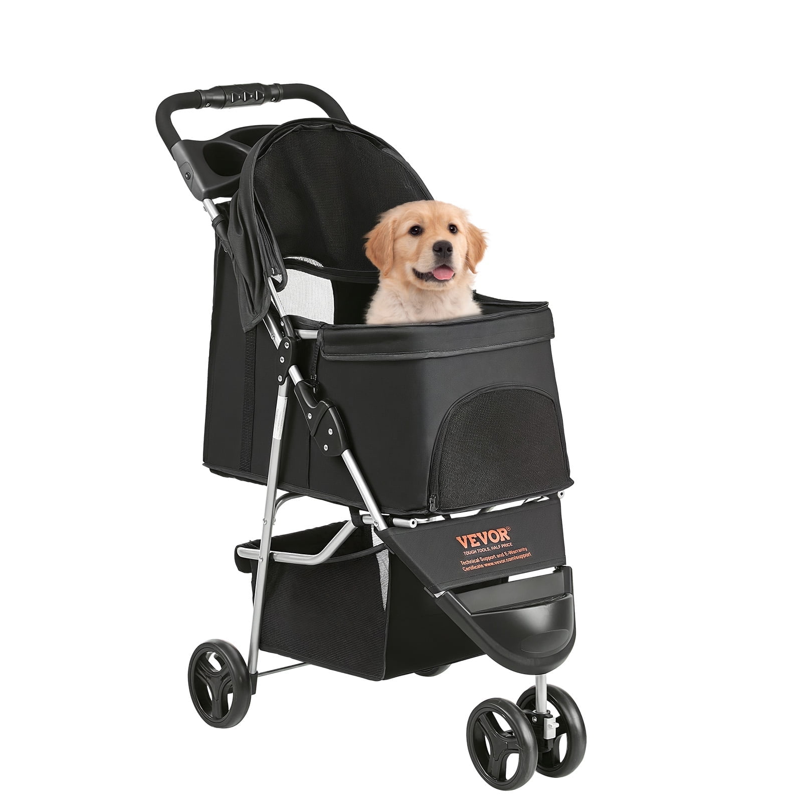 VEVOR Pet Stroller, 3 Wheels Dog Stroller Rotate with Brakes, 35lbs ...