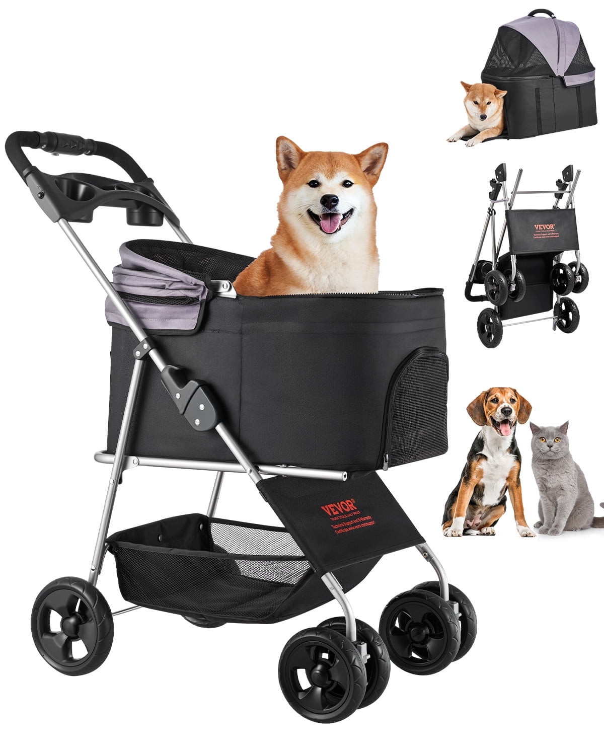 VEVOR Pet Stroller, 35 lbs Weight Capacity, Foldable Dog Stroller Cart ...