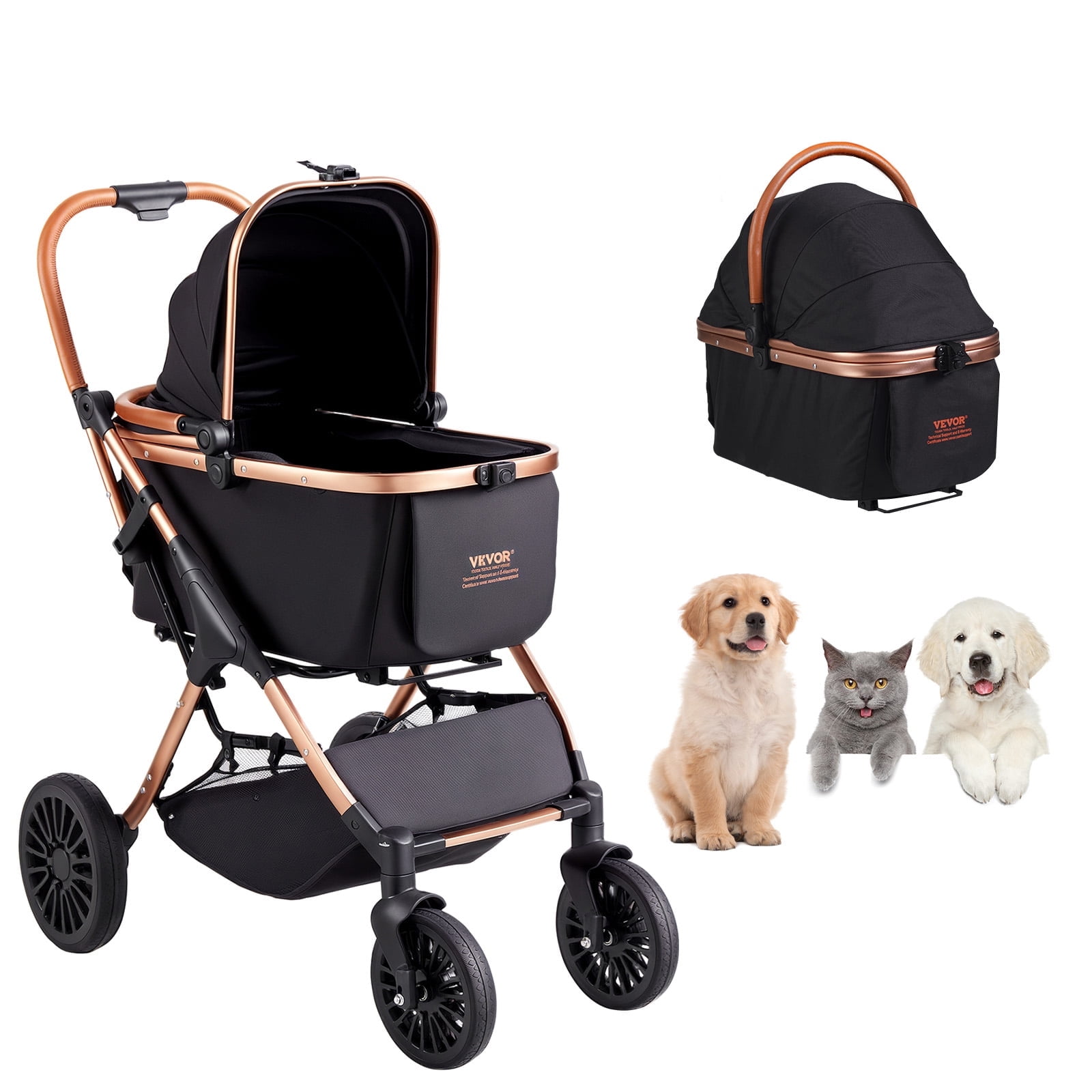 VEVOR Pet Stroller, 4 Wheels Dog Stroller Rotate with Brakes, 66 lbs ...