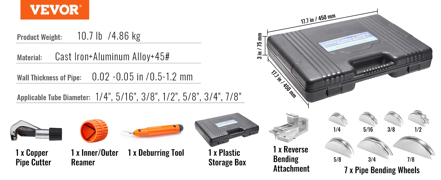 VEVOR Pipe Tube Bender Ratcheting Reverse Tubing Bending Tools with 7 ...