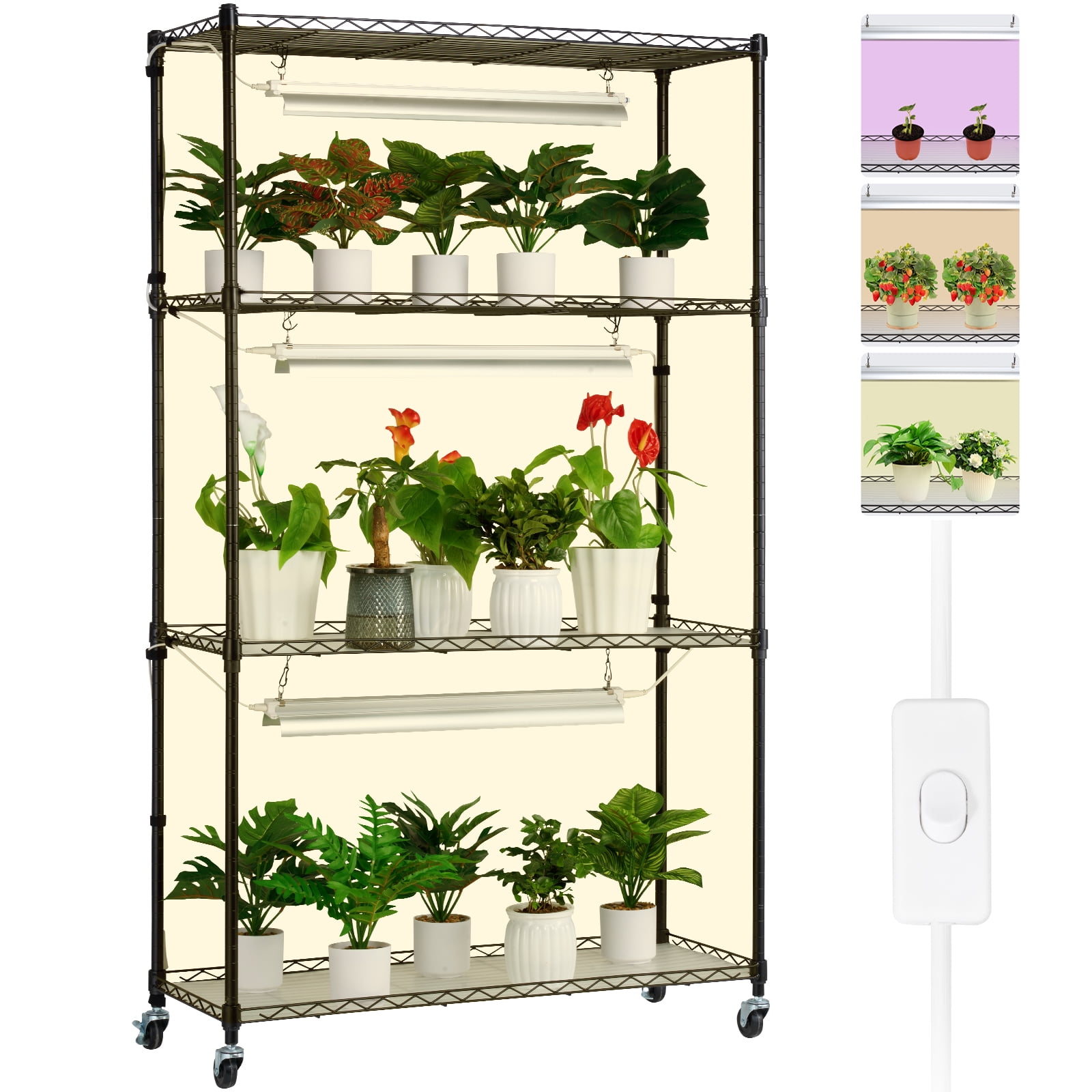 VEVOR Plant Stand with Grow Light, 4 Tier Plant Shelf with 90W Grow ...