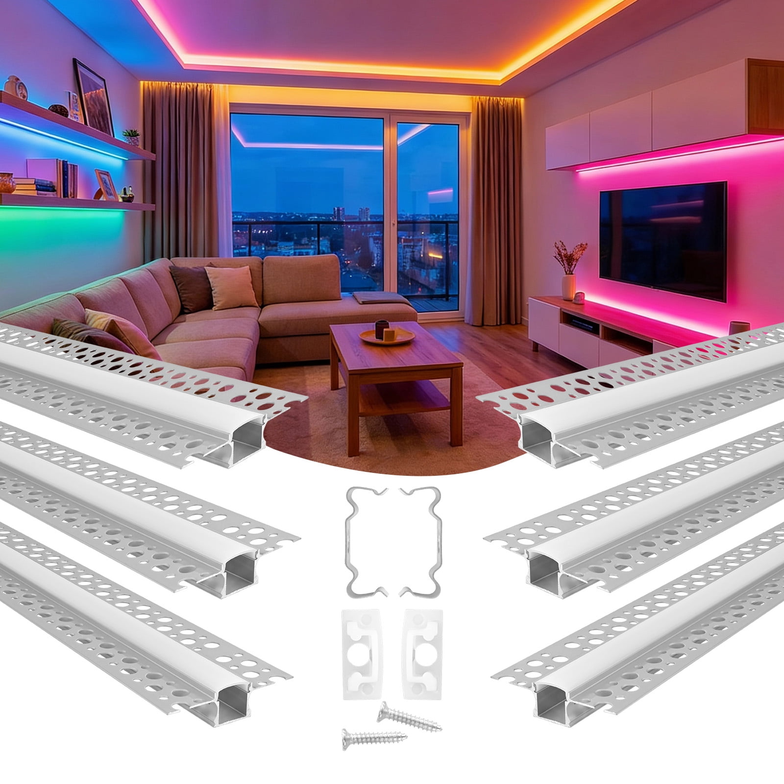 VEVOR Plaster-in LED Aluminum Channel, 10-Pack 6.6 ft/2M, Trimless ...