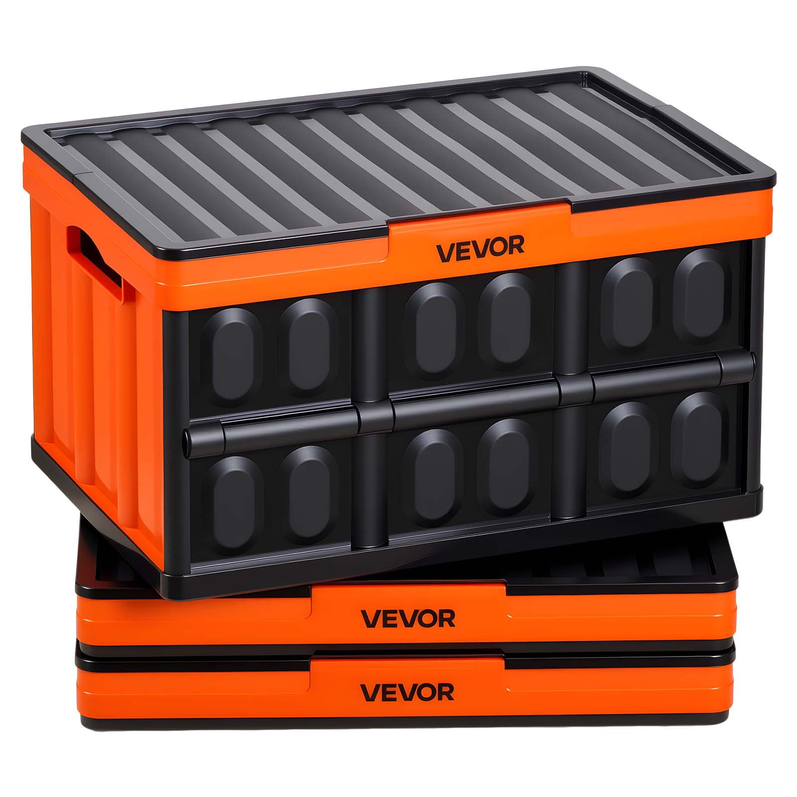 VEVOR Plastic Collapsible Storage Bins with Lids, 45L 3Packs, Stackable ...