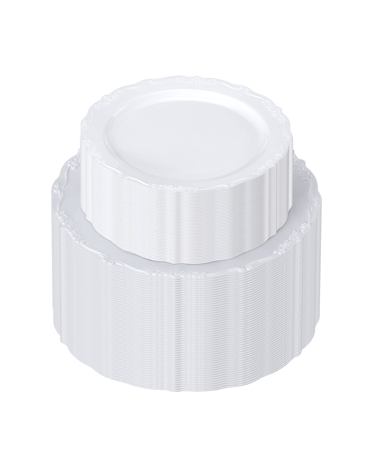 VEVOR Plastic Disposable Plates, 100 Pcs White Plastic Plates, Heavy ...