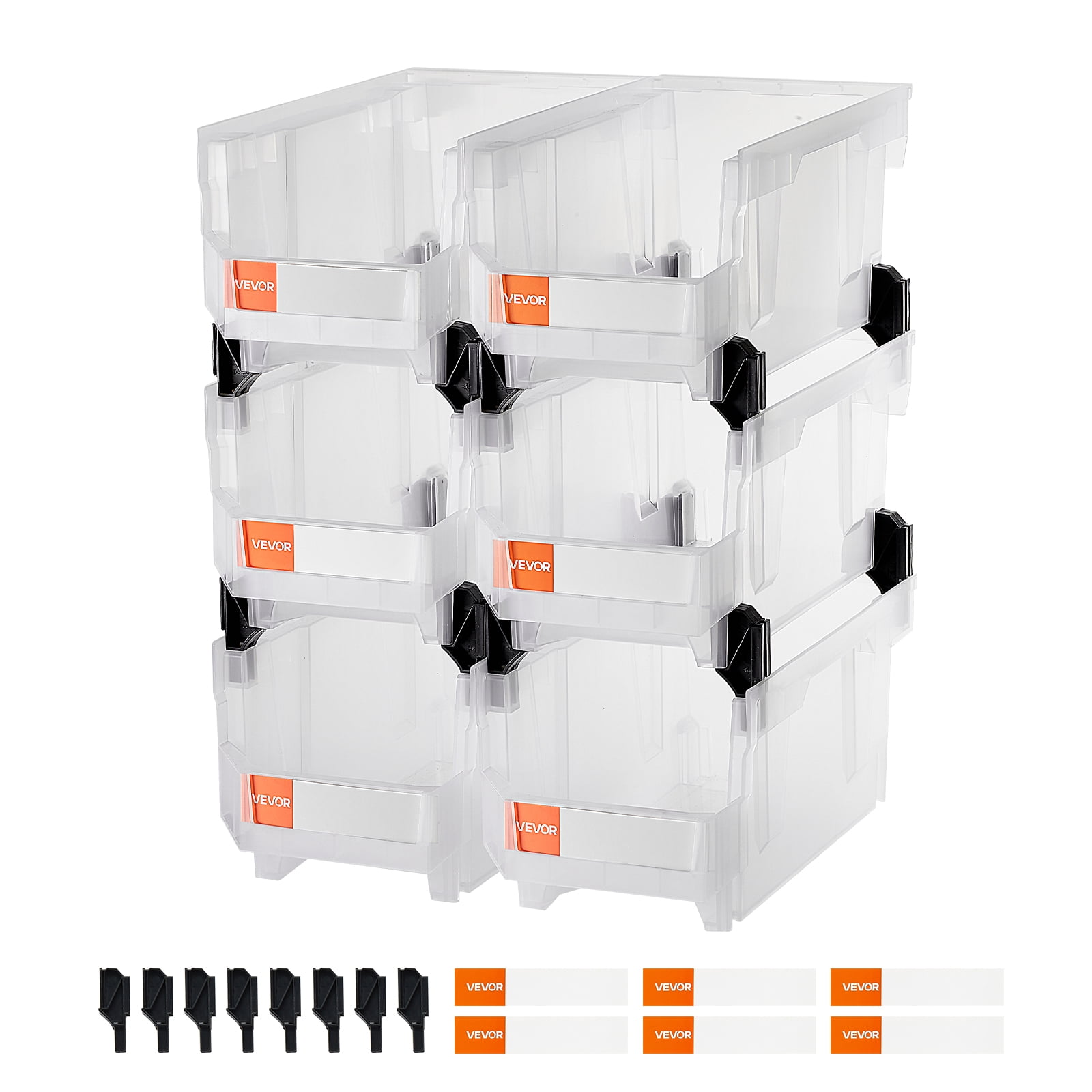 VEVOR Plastic Stackable Storage Bins, 14.8 x 8.5 x 7.1 inch (6 Pack ...