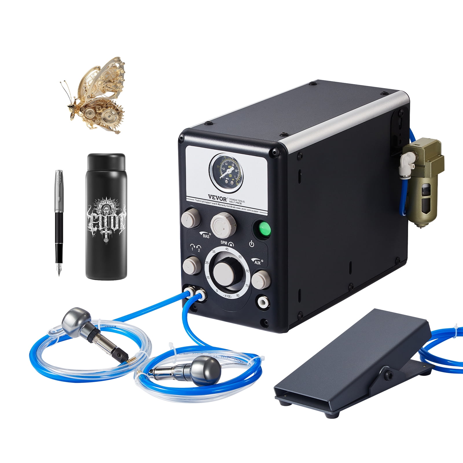 VEVOR Pneumatic Jewelry Engraver, 1200-6000 RPM Adjustable, 60W Dual ...