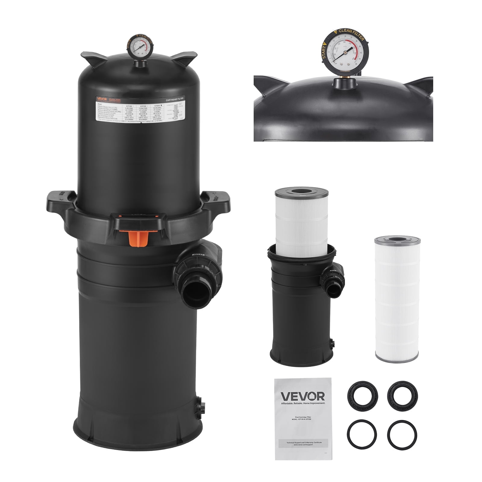 VEVOR Pool Cartridge Filter, 200 sq.ft², High-Efficiency Swimming Pool ...