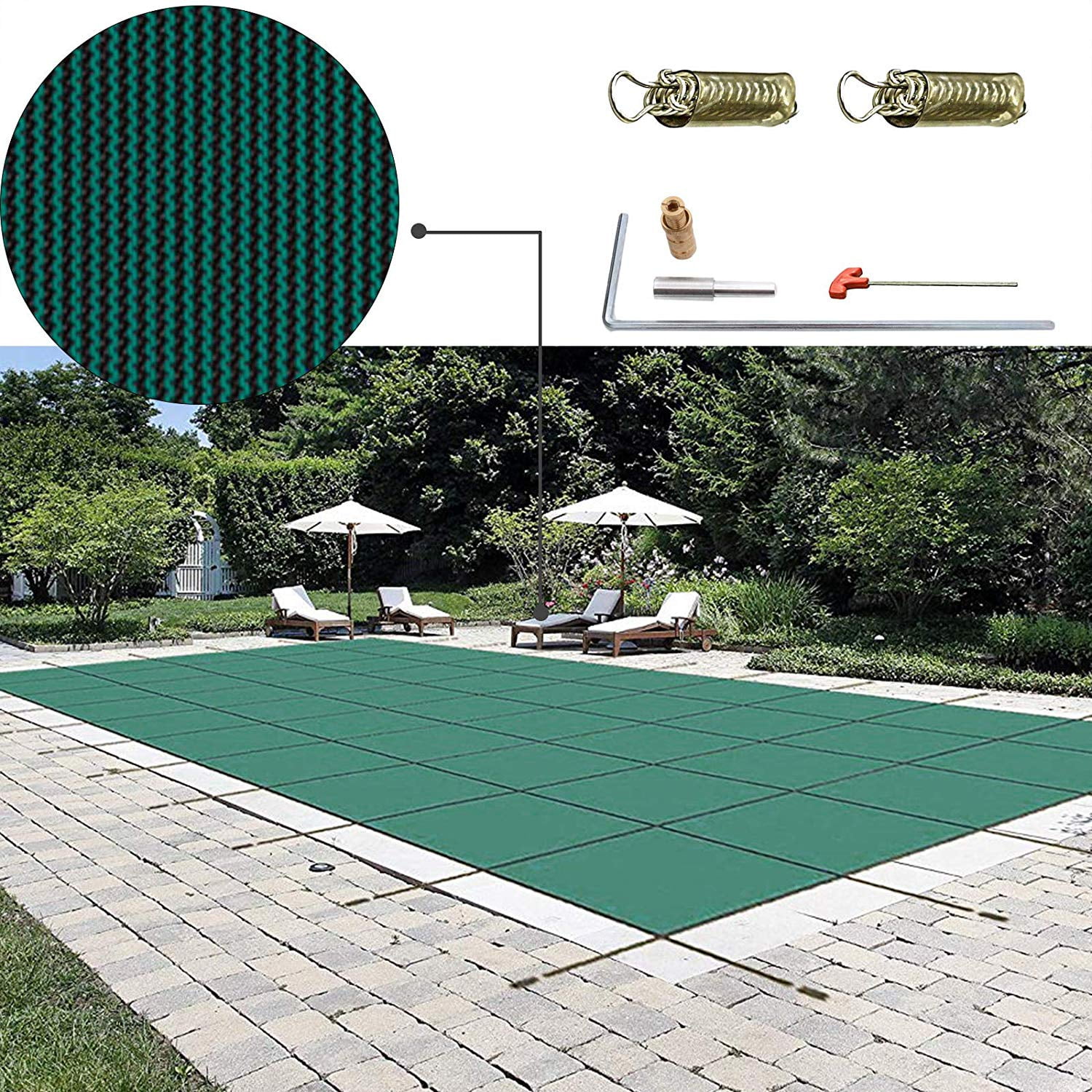 VEVOR Inground Rectangular Pool Safety Cover, 20x40ft, Green Mesh Solid ...