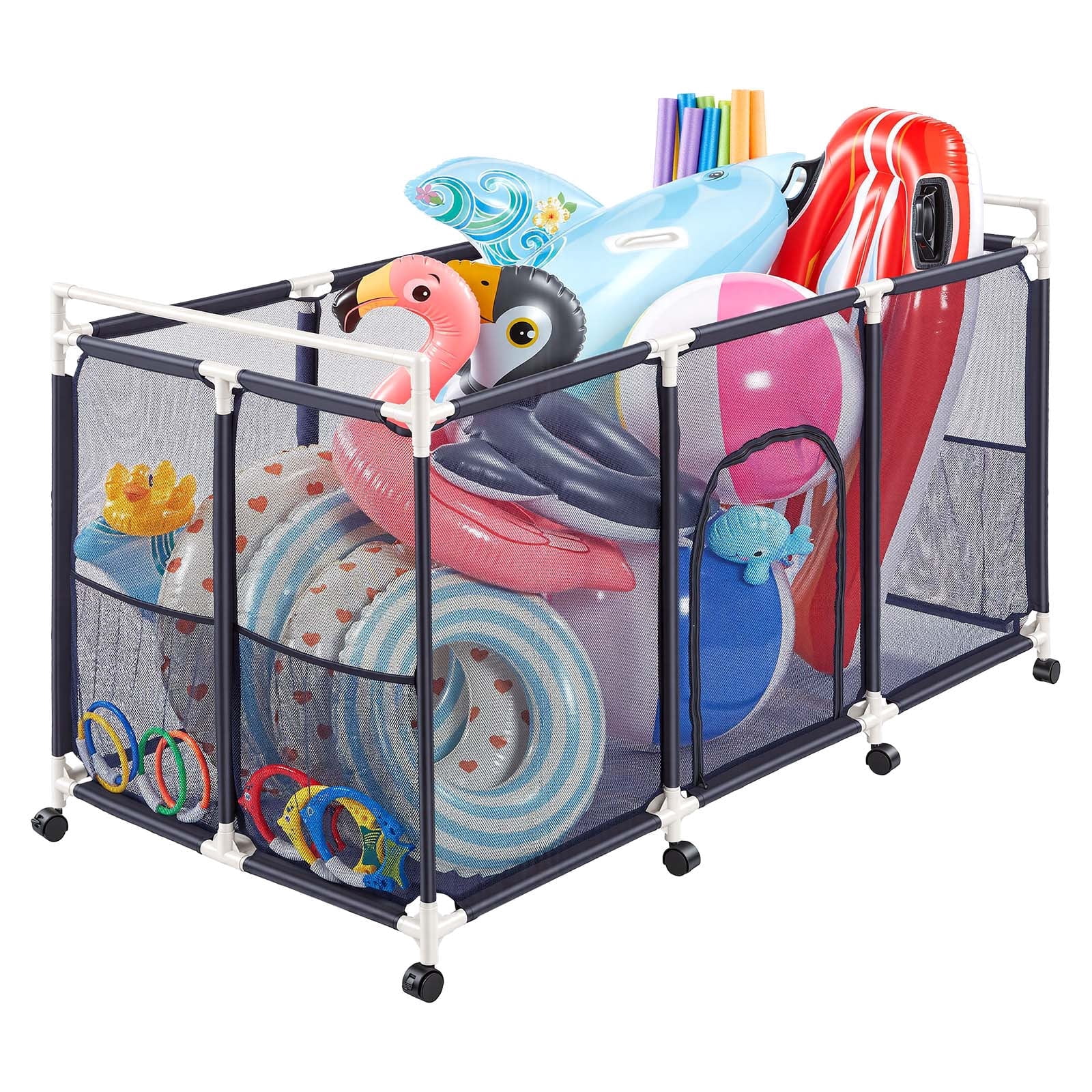VEVOR Pool Storage Bin, 62.6 x 32 x 36 in, Rolling Pool Float Storage ...