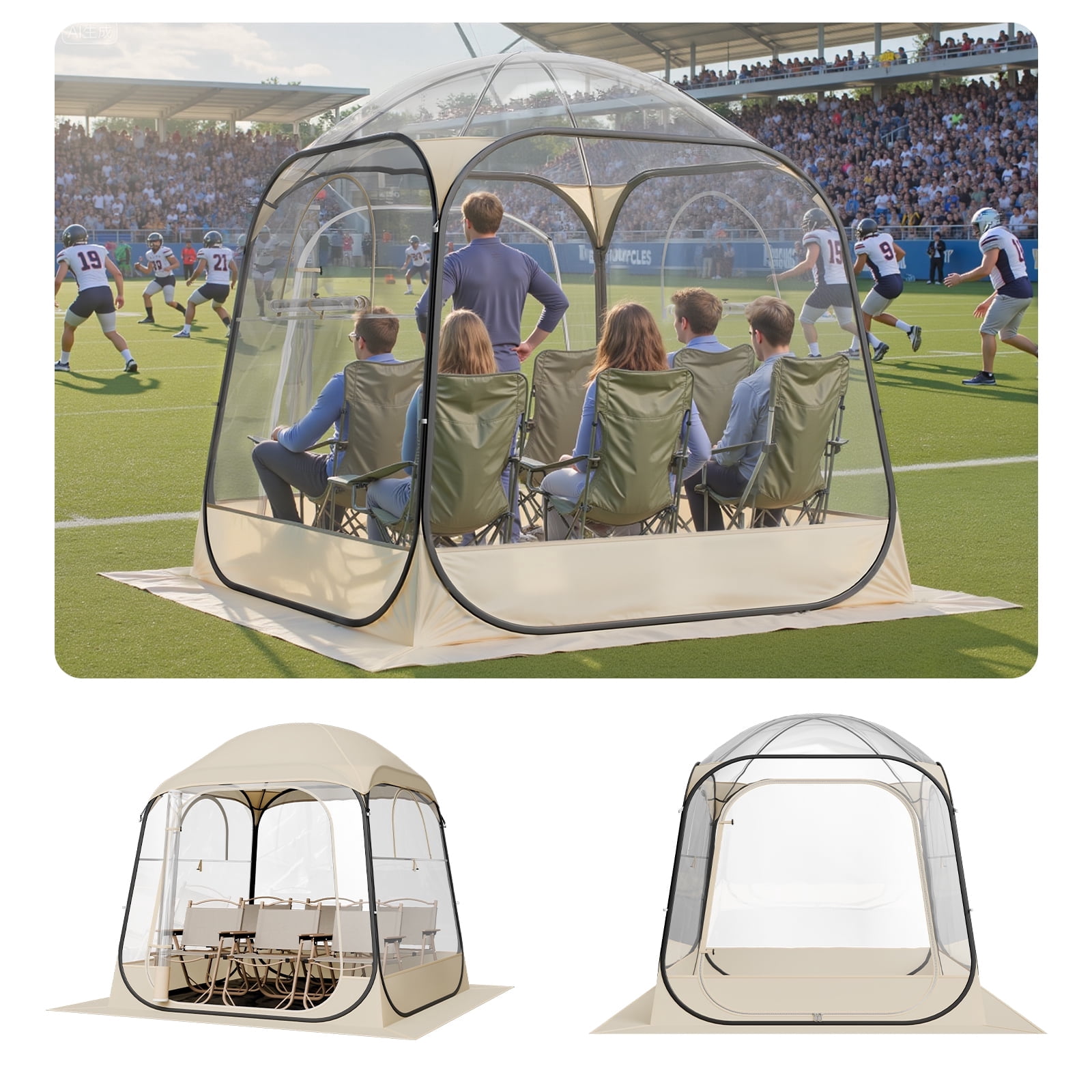 VEVOR Pop-Up Sports Tent, 72x72 in Clear Bubble Tent for 2-4 Persons ...