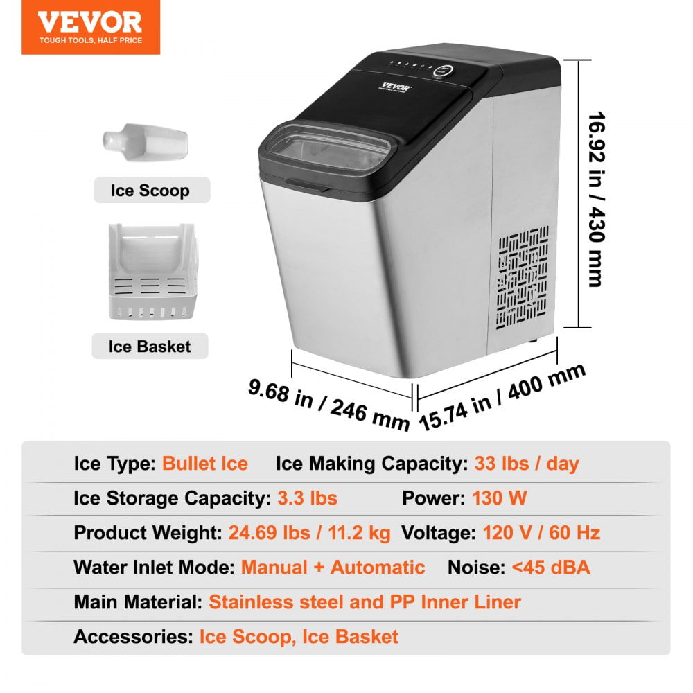 VEVOR Portable Countertop Ice Maker 26Lbs/24H Self-Cleaning with Scoop ...