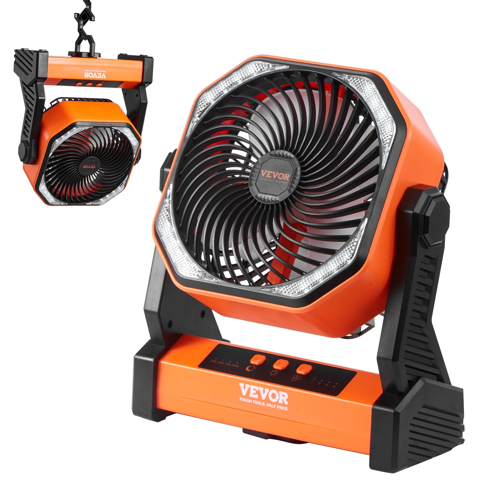 VEVOR Portable Fan Rechargeable 8 inch, Battery Powered Fan with LED ...