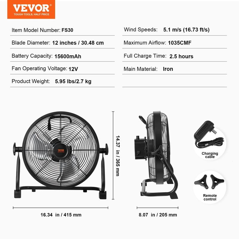 VEVOR Portable Fan Rechargeable 8 inch, Battery Powered Fan with LED ...