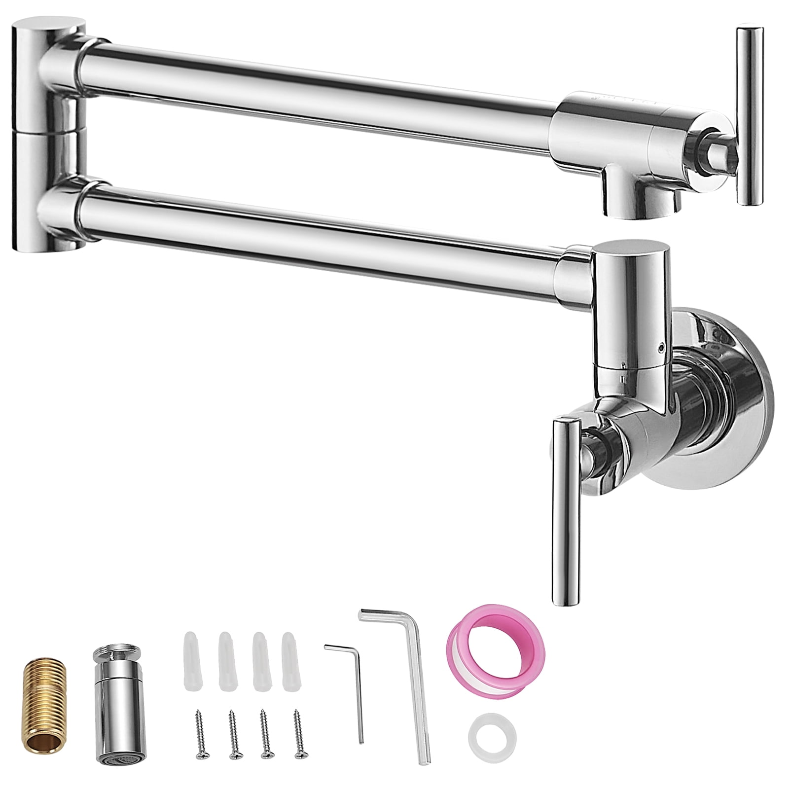 VEVOR Pot Filler Faucet, Solid Brass Commercial Wall Mount Kitchen ...