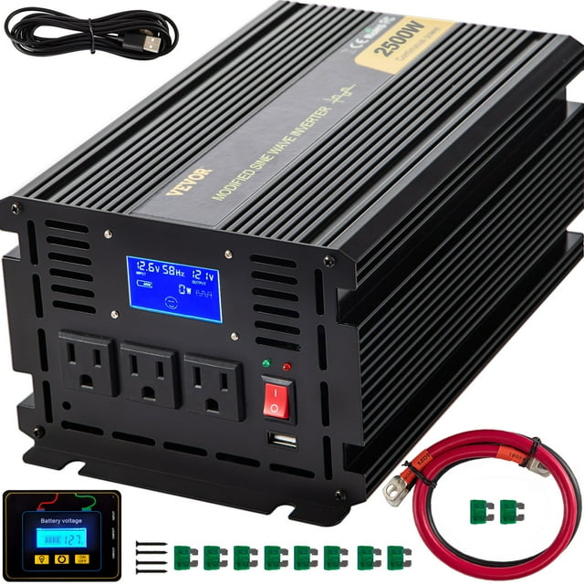 VEVOR Power Inverter, 2500W Modified Sine Wave Inverter, DC 12V to AC ...