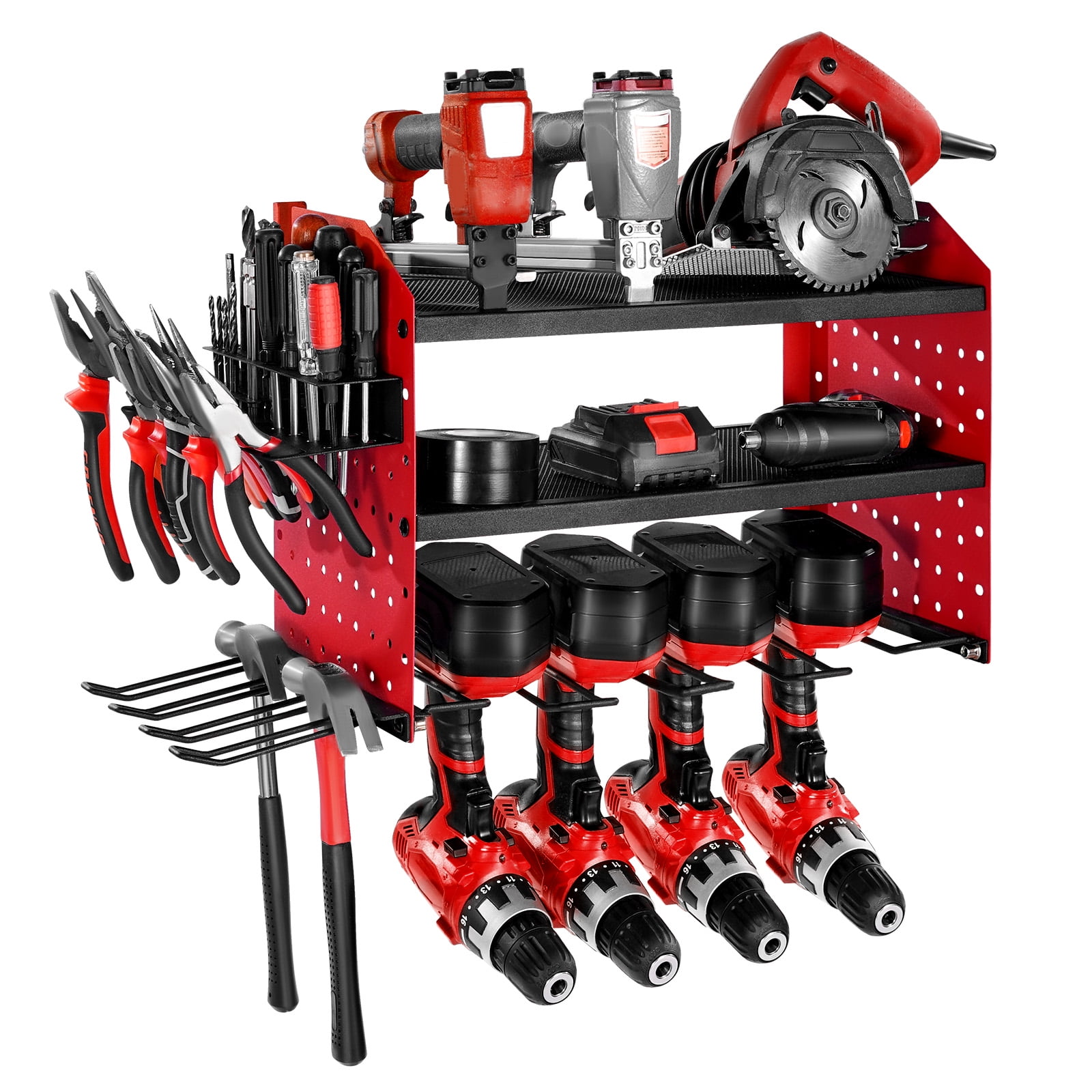 VEVOR Power Tool Organizer Wall Mount, 3-Layer Storage Rack with 4 ...