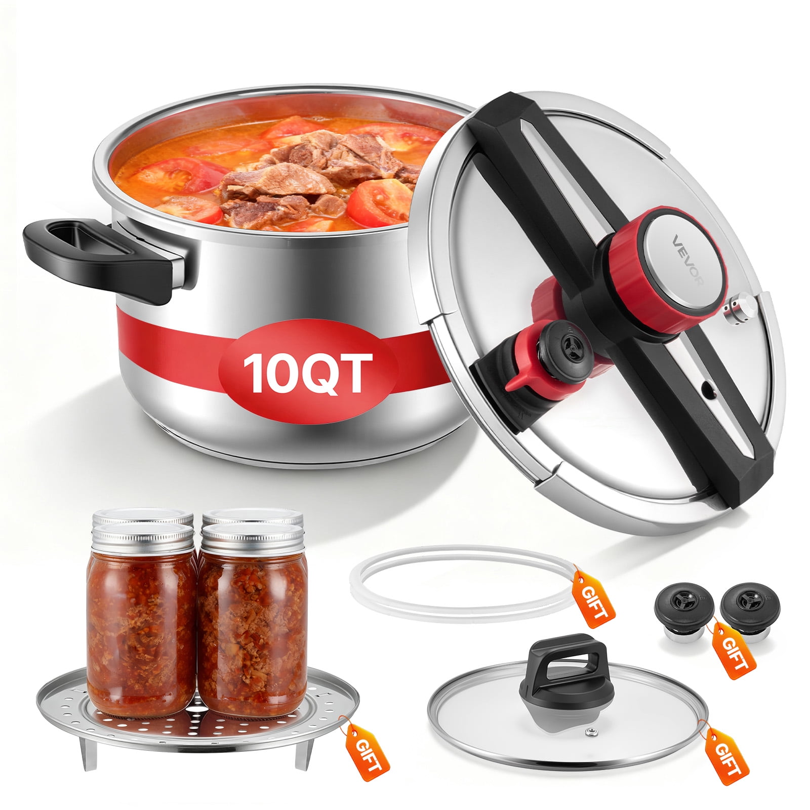 VEVOR Pressure Cooker, 10Qt Pressure Cooker Stainless Steel, Pressures ...