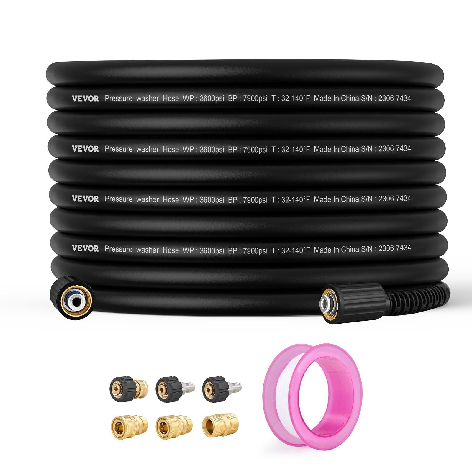 VEVOR Pressure Washer Hose, 100FT, 1/4" Kink Free M22-14mm Brass Thread ...