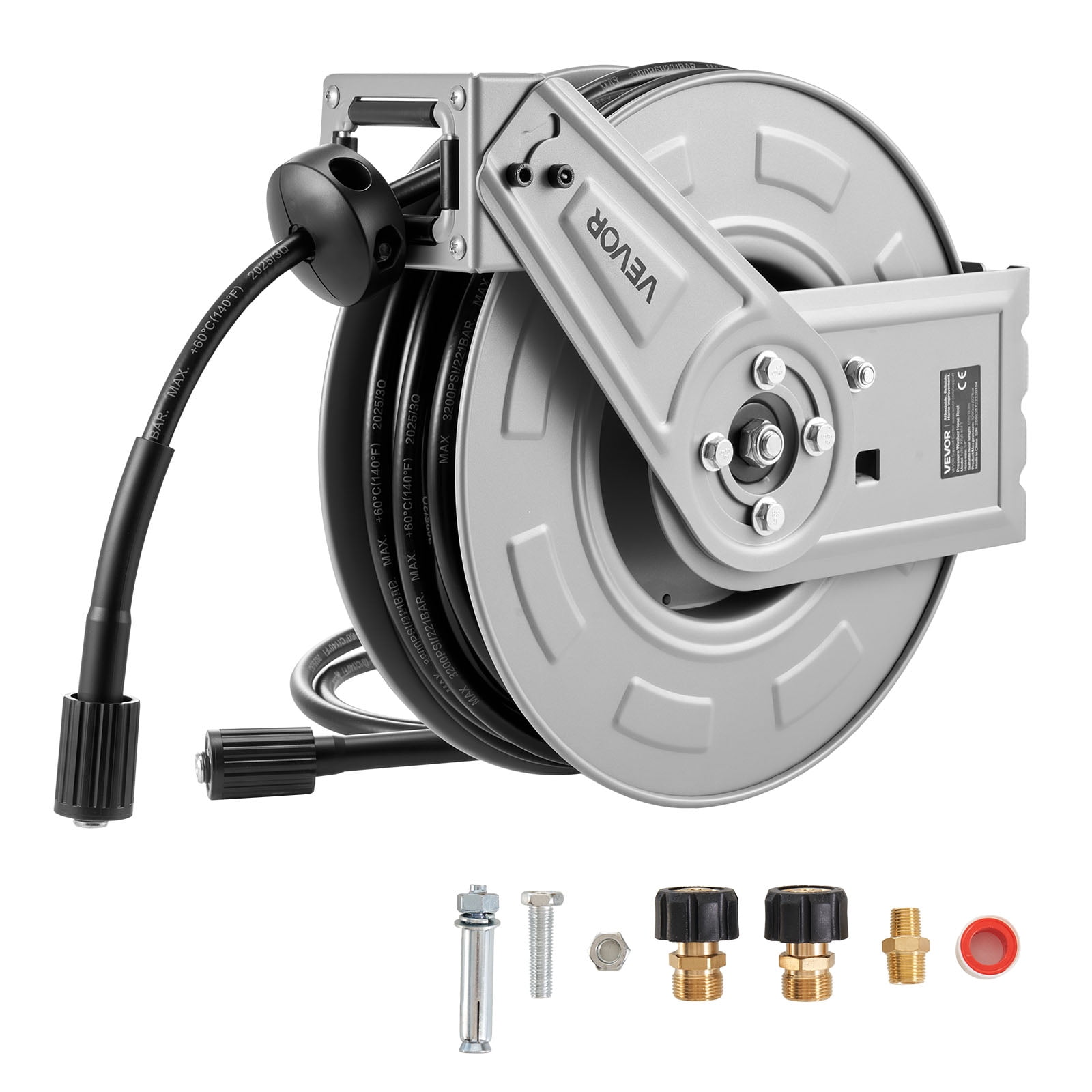 VEVOR Pressure Washer Hose Reel, 65 ft x 1/4 inch Retractable Power ...