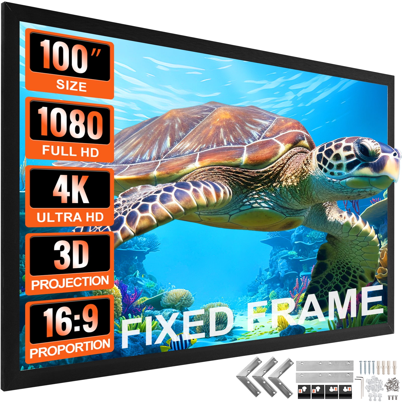 VEVOR Projector Screen Fixed Frame 100inch Diagonal 16:9 4K HD Movie ...