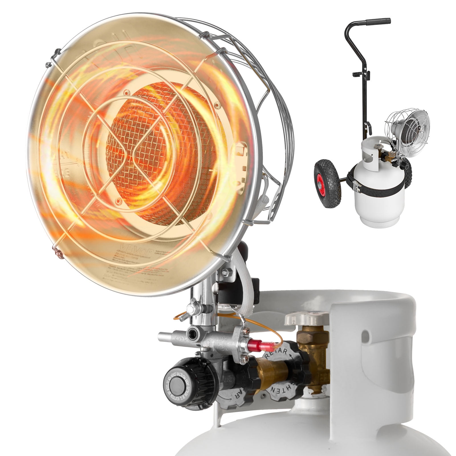 VEVOR Propane Tank Top Heater with Portable Trolley, 15000 BTU Rapid ...