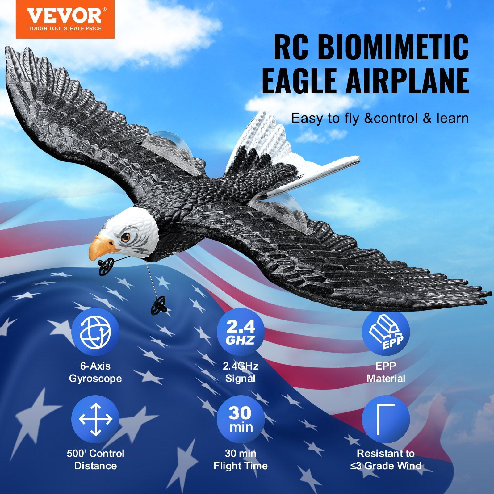VEVOR RC Airplane Biomimetic Eagle EPP Foam RC Plane Toy 2.4 GHz Remote ...