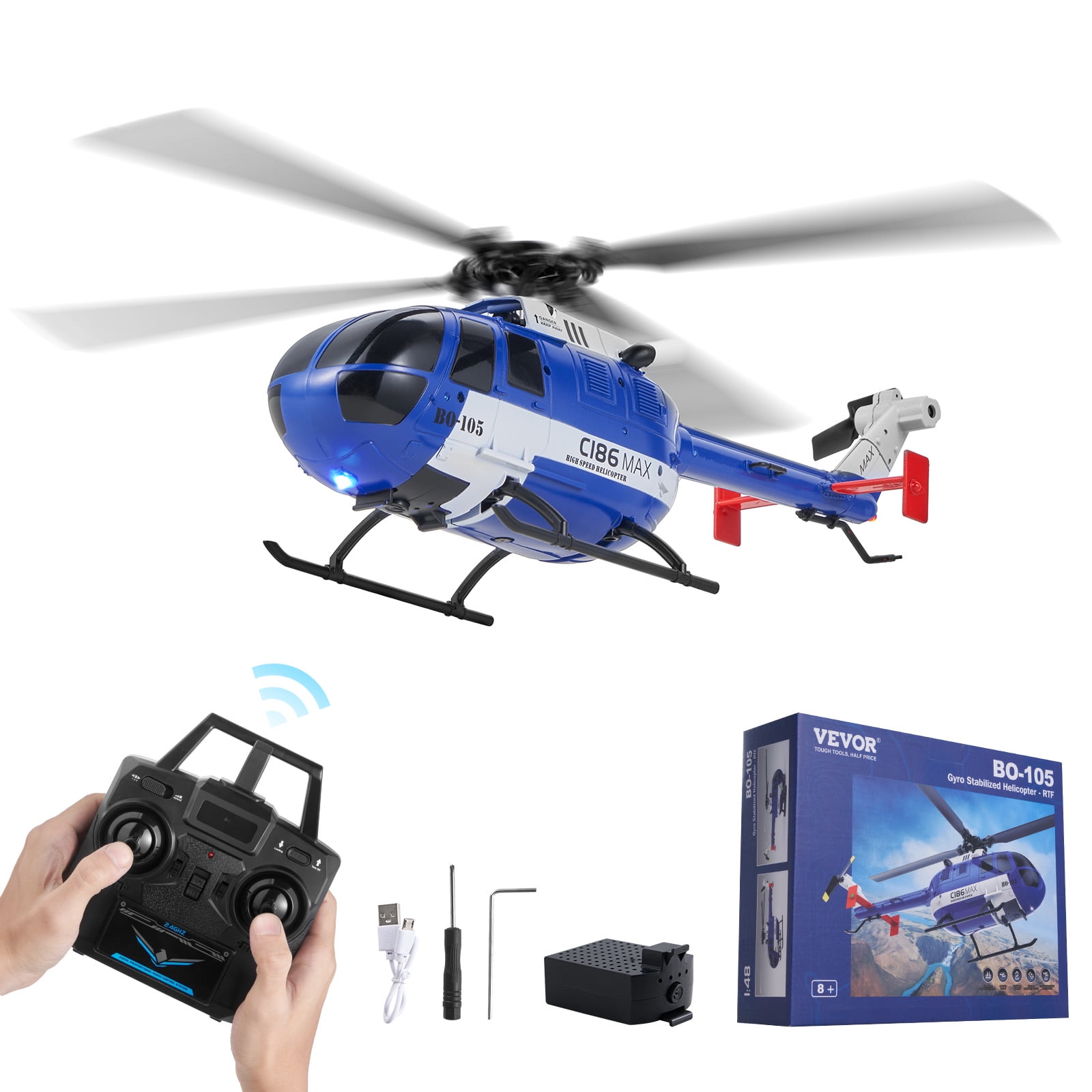 VEVOR RC Helicopter, 2.4GHz 4-Propeller Remote Control Helicopter with 6-Axis Gyro, 4-Channel RC ...