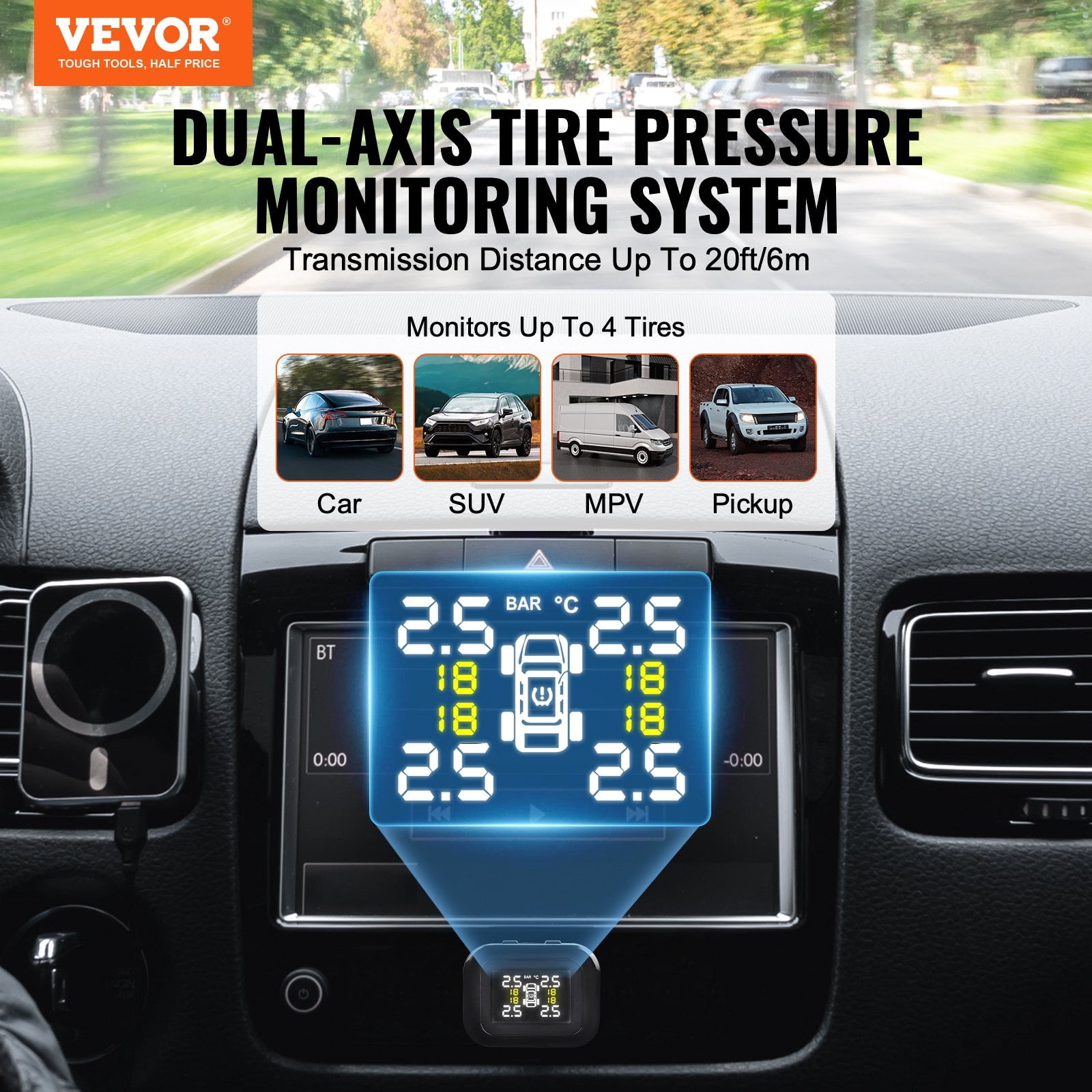 VEVOR RV Tire Pressure Monitoring System Real Time Trailer TPMS 4 Sensors - Walmart.com