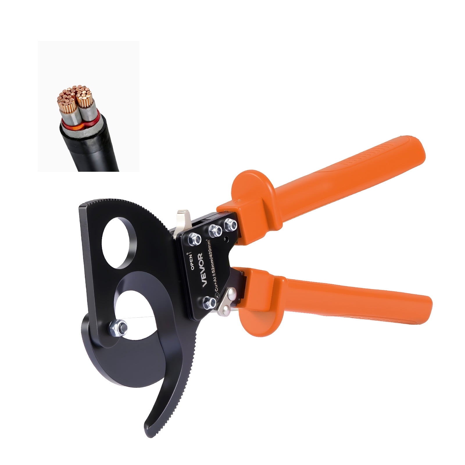 VEVOR Ratcheting Cable Cutter, Spring Steel Blades with PVC-Coated Handles, Quick-Release Button ...