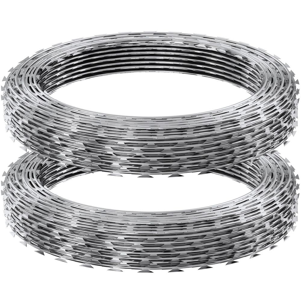 VEVOR Razor Wires, 98 ft Razor Barbed Wire, 2 Rolls Razor Wire Fencing ...