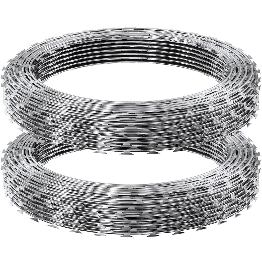 VEVOR Razor Wires, 98 ft Razor Barbed Wire, 2 Rolls Razor Wire Fencing ...