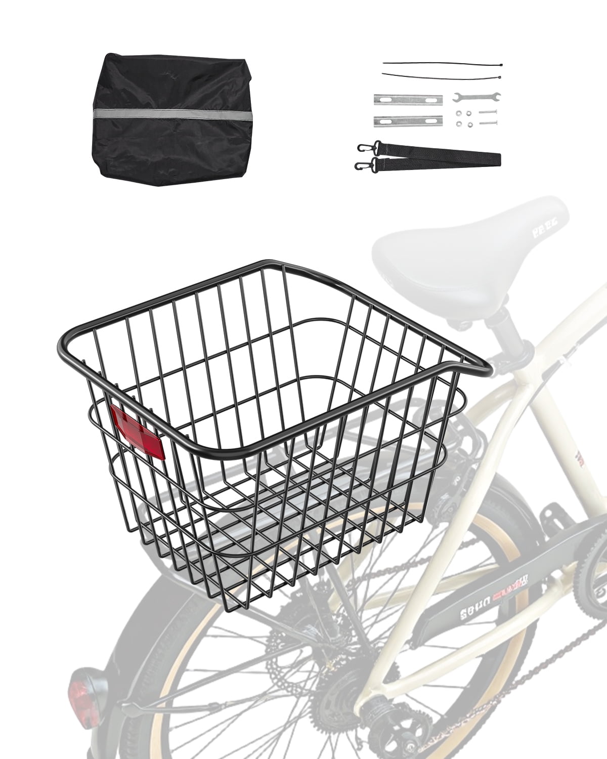 VEVOR Rear Bike Basket, Metal Wire Bicycle Basket with Reflective Tail ...