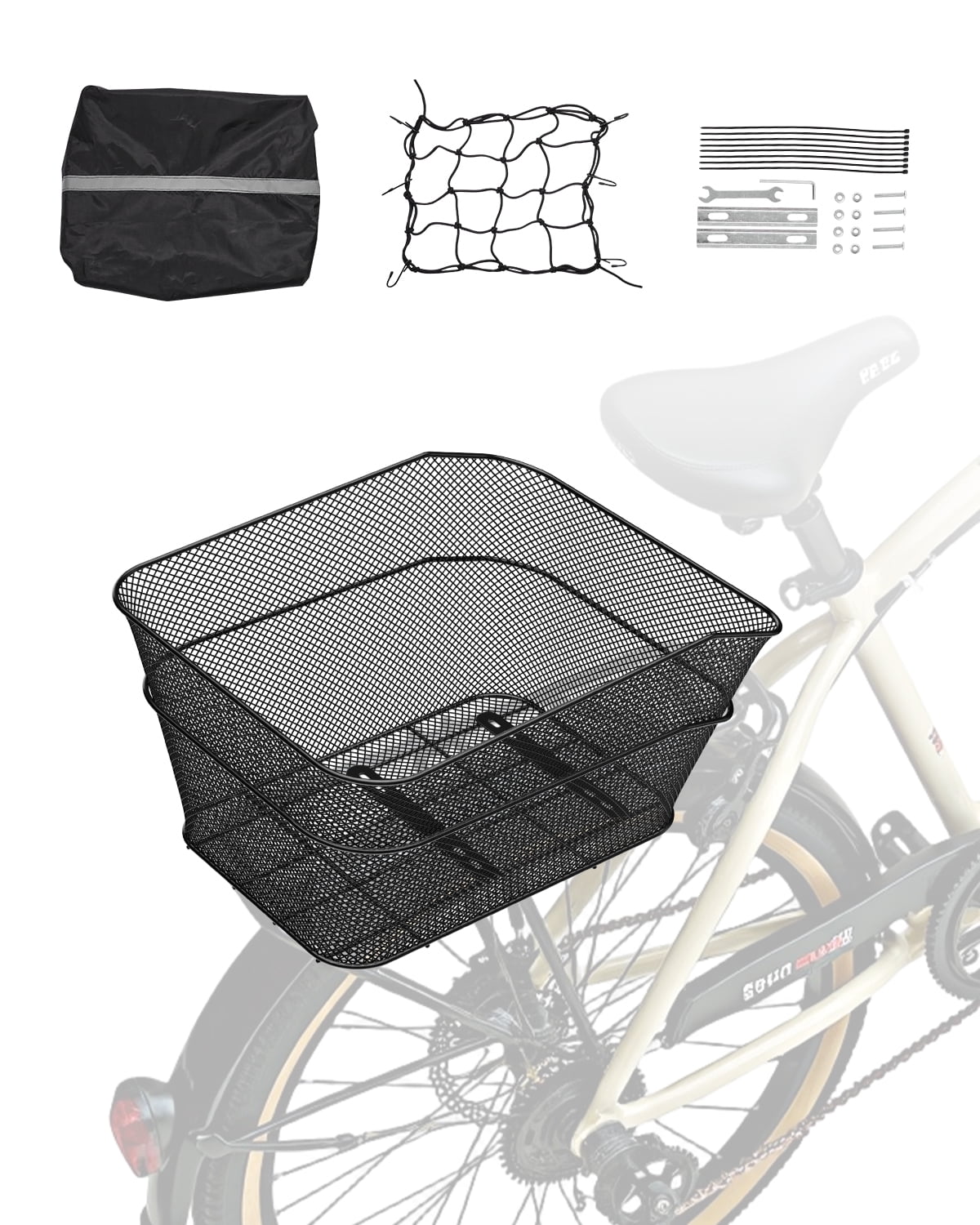 VEVOR Rear Bike Basket, Wire Mesh Bicycle Basket with Cargo Net ...