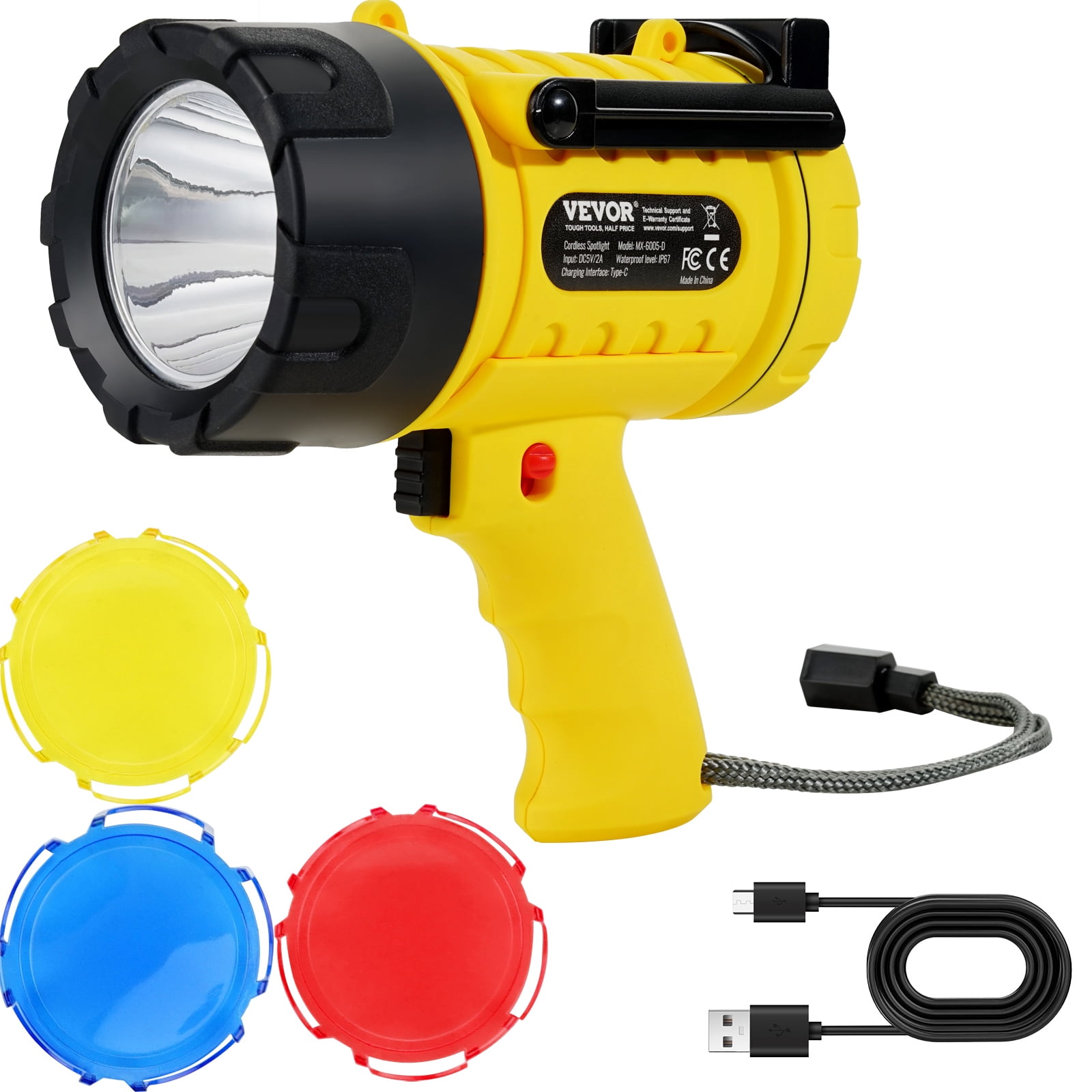 VEVOR Rechargeable Spotlight Flashlight, 1000,000 Lumens, IP67 ...
