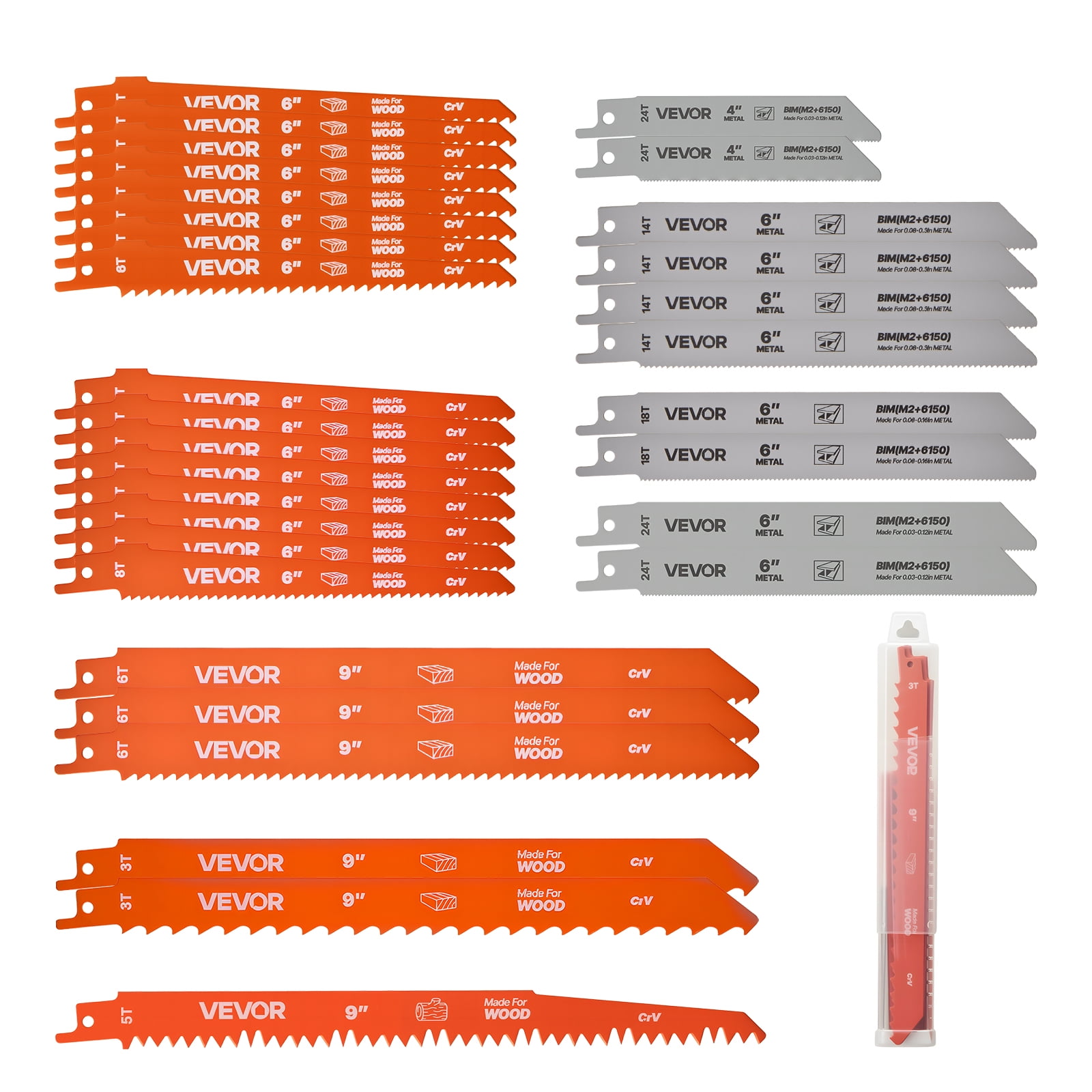 VEVOR Reciprocating Saw Blades, 32-Piece, Various Sizes Bi-Metal ...
