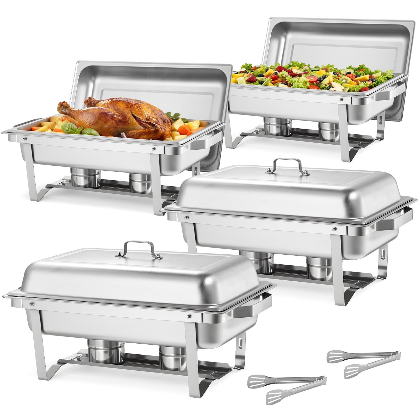 VEVOR Rectangle Chafing Dish, 9 Qt 4 Pack Stainless Steel Chafing Dish ...