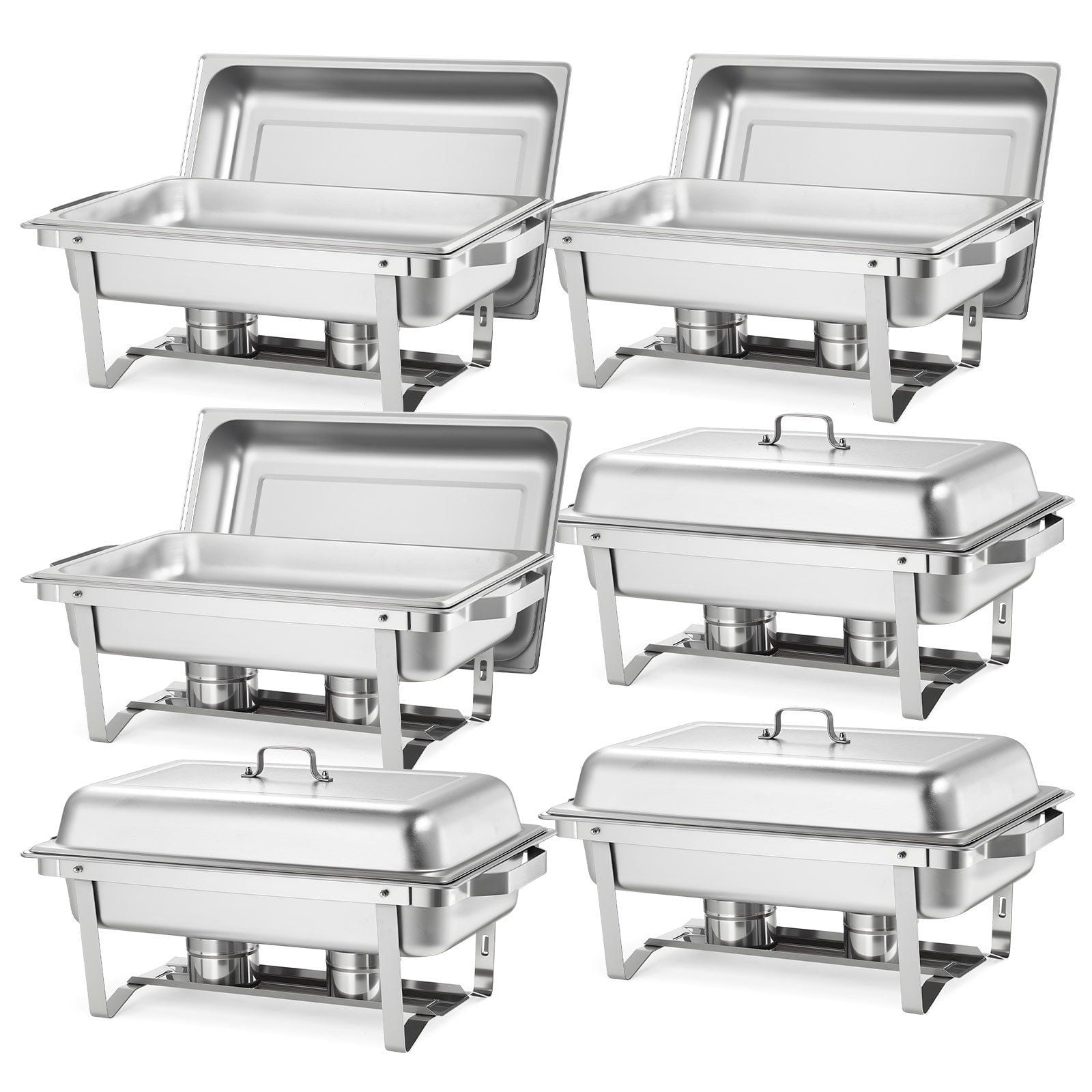 VEVOR Rectangle Chafing Dish, 9 Qt 6 Pack Stainless Steel Chafing Dish, Food Warmer Chafer ...