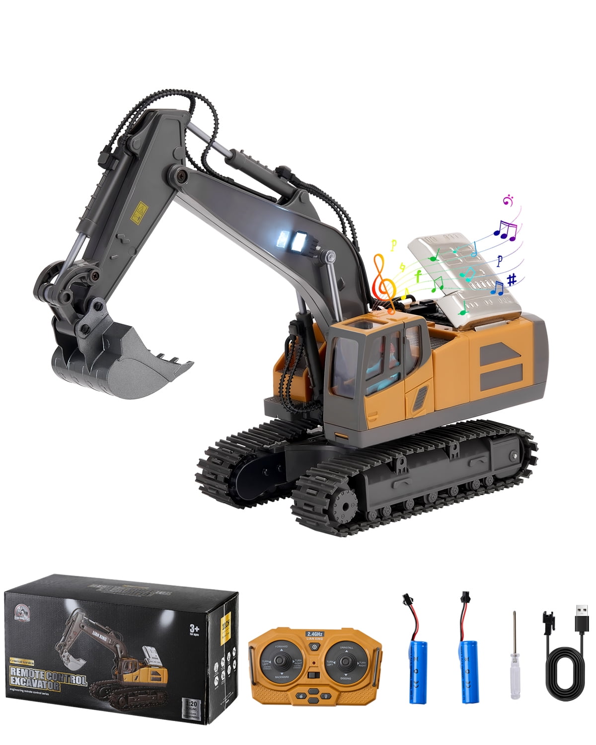 VEVOR Remote Control Excavator Toy, 11 Channel, 1:20 Scale Remote ...