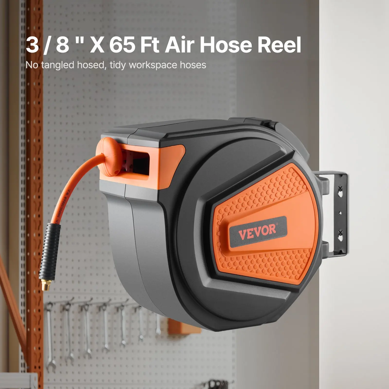 VEVOR Retractable Air Hose Reel 3/8 IN x 65 FT Hybrid Enclosed Air Hose 300 PSI - Walmart.com